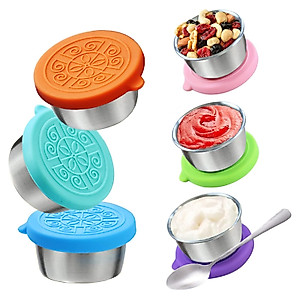 Msbjeuii Salad Dressing Container, 6Pack Sauce Cups Reusable Stainless Condiment Containers with Lids Salad Containers To Go for Lunch Box 1.6OZ