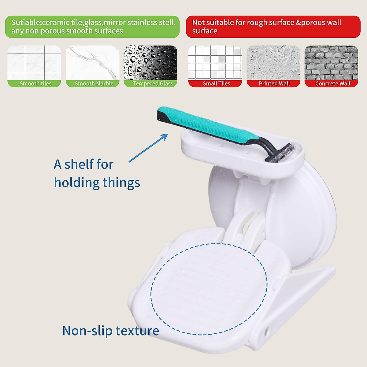 Shower Foot Rest for Shaving Legs, Suction Cup Foot Rest for Shower Leg Shaving Rest, Non Slip Foot Washing Stool for Inside Shower, No Drilling Required, with Powerful Suction Cups