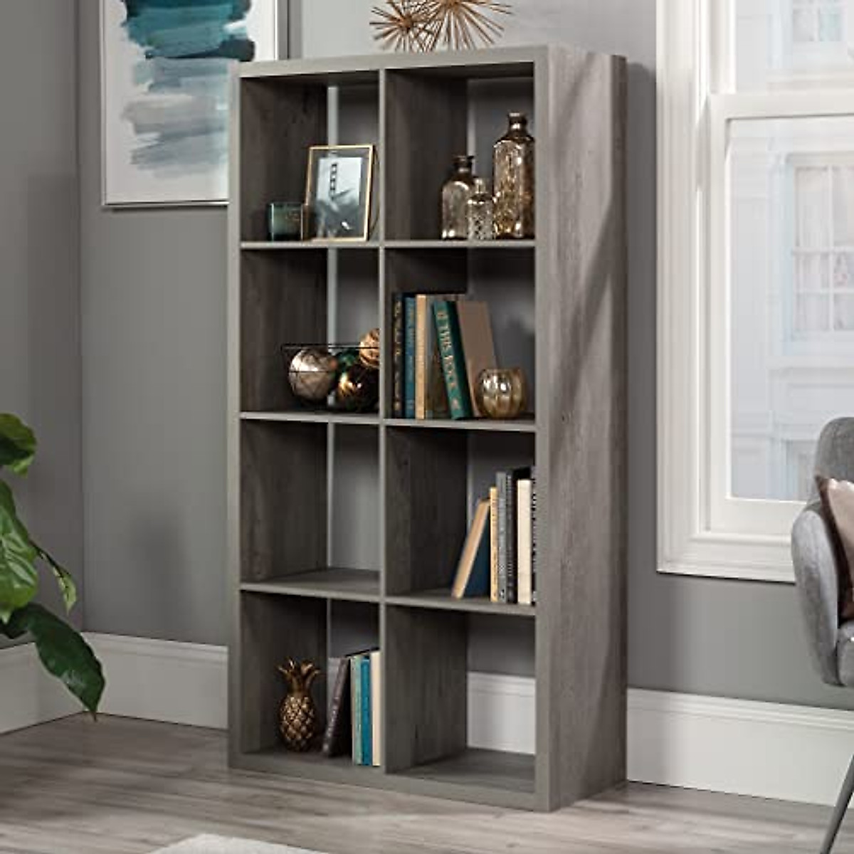 Sauder Miscellaneous Storage 8-Cube Organizer, L: 29.84" x W: 13.03" x H: 57.87", Mystic Oak