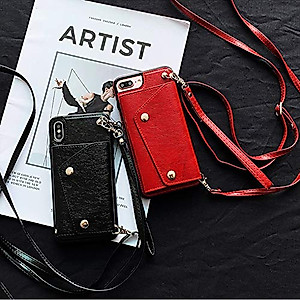 LUVI for iPhone 11 Pro Card Holder Case with Neck Strap Crossbody Chain Handbag Wrist Strap Protective Cover with Credit Card Holder Slot PU Leather Wallet Case for iPhone 11 Pro Black