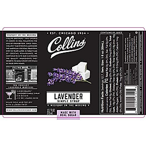 Collins Lavender Syrup - Lavender Simple Syrup Real Sugar Cocktail Syrups - Soda Water Flavors and Cocktail Mixers - 12.7oz Set of 1