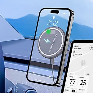 MEHIDFY Magnetic Wireless Car Charger Mount for Tesla Model 3/X/Y/S, 15W Fast Charging Foldable Tesla Phone Holder, Compatible with MagSafe Case and iPhone 12/13/14 Pro Max Mini, 360° Rotation