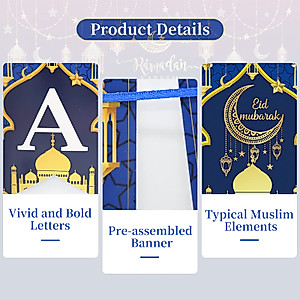 Eid Mubarak Paper Banner Decorations - Happy Eid Party Decorations Hanging Bunting Banner Garland Party Decorations, Ramadan Sign Backdrop for Home Wall Indoor Outdoor