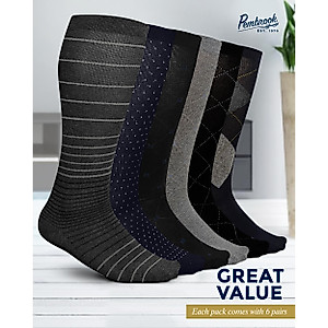 Pembrook Light Compression Socks for Men - 6 Pairs | 8-15 mmHg Cotton Compression Socks Men | Polkadots, Stripes, Argyle, Grey, Black Compression Socks for Men | Support Socks for Men