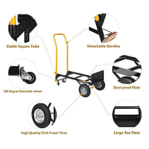 LUCKYERMORE Convertible Hand Truck Dual Purpose 2 Wheel Dolly Cart and 4 Wheel Push Cart with Swivel Wheels 330 Lbs Capacity Heavy Duty Platform Cart for Moving/Warehouse/Garden/Grocery