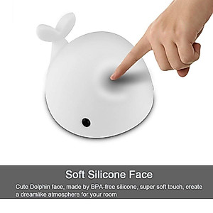 Mystery 4-Modes Children Night Light, USB Rechargeable Dolphin Night Light With Warm White, Strong White, 5 Single Colors and 5-Color Breathing Modes, Sensitive Tap Control for Baby Adults Bedroom