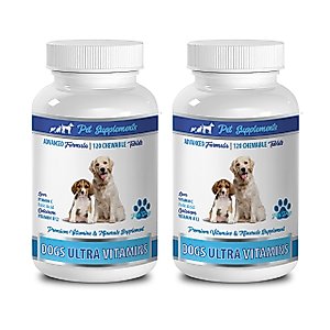 PET SUPPLEMENTS Dog Vitamins for Skin and Coat - Ultra Vitamins for Dogs - Chews - Powerful Formula - Mineral Complex - Dog Vitamin a - 180 Treats (2 Bottles)
