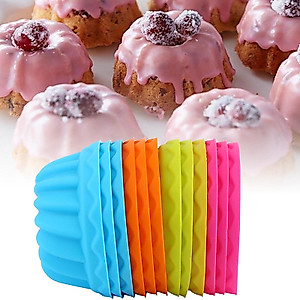 Hapivida Silicone Cupcake Molds, 12Pcs Mini Fluted Round Silicone Baking Mold Silicone Donut Pans, Non-stick Reusable Mini Pumpkin Silicone Cupcake Baking Cups