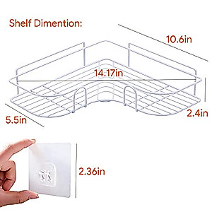 LAIGOO Adhesive Shower Caddy Corner Shelf, Metal Bathroom Shelf Wall Mounted Shower Shelf, Non-Drilling Floating Shelves for Shower Organizer/Bathroom Organizer/Kitchen (2 Pack, White)