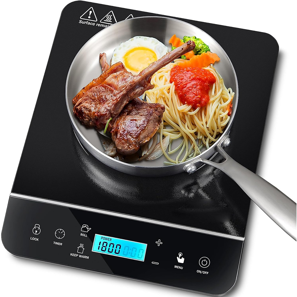 Panana Portable Induction Cooktop, 1800 Watts Induction Burner with LCD Sensor Touch, Induction Hot Plate with Safety Shutoff Function for Cooking, Single (BLUE LCD Dispaly - Silver)