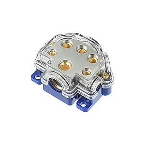 X AUTOHAUX 0/2/4 Gauge in 2/4/8 Gauge Out 5 Ways Stereo AMP Power Ground Distribution Block for Car Audio Splitter Blue Base Cover