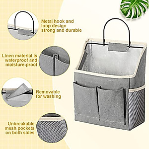 6 Pack Wall Hanging Storage Bag Bulk, Wall Hanging Organizer with Pockets, Linen Cotton Wall Pouch Basket with Sticky Hooks for Over The Door Closet Bathroom Bedroom Kitchen Dorm Room (Gray)