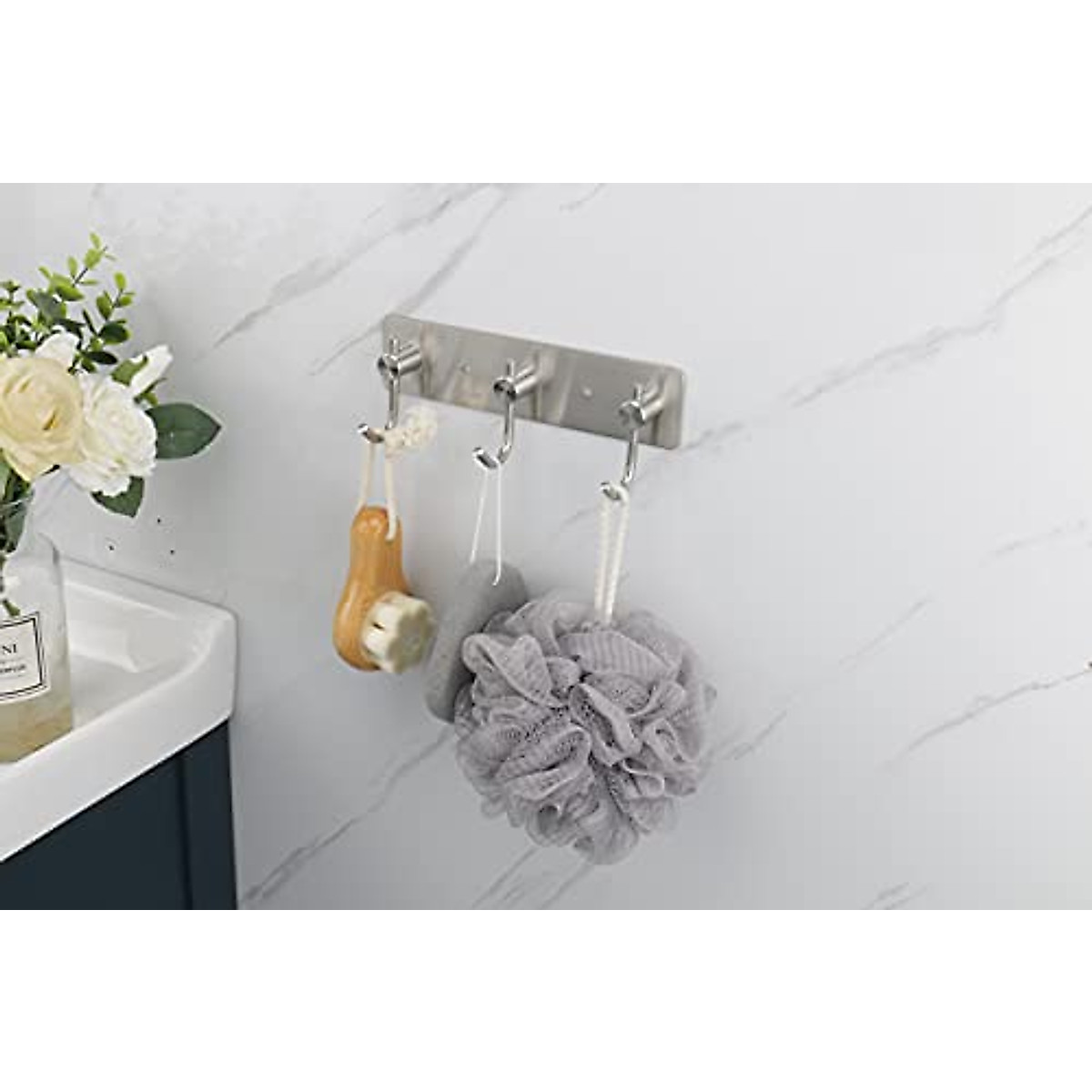 TocTen Coat Rack, Thicken Stainless Steel Coat Hook Rack, Wall Hook Available in Wall Mounted and Adhesive Install, Towel Hook for Bathroom and Kitchen to Hang Robe, Spoon, Towel, Key (3, Brushed)