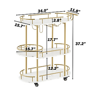 J-yaamiZz Gold Bar Carts with 4-Tier Storage Shelves, Mobile Bar Serving Cart with Wine Rack and Glass Holder for Kitchen, Living Room, Dining Room