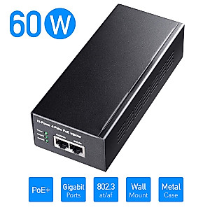 Cudy POE300 60W Gigabit Ultra PoE+ Injector, Up to 60W Ultra Power Supply, 10/100/1000Mbps Shielded RJ-45, IEEE 802.3af/802.3at Compliant, Not Support 802.3 bt/ PoE++/ Passive PoE, Metal housing