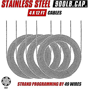 Sun Shade Sail Hardware Kit 6 inch with 4pcs 4 * 12ft Cable Wire Rope 304 Stainless Steel for Patio, Garden Triangle Rectangle and Square Sun Shade Sails Installation 59 pcs