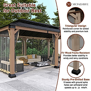 Cedar Wood Gazebo 12x20Ft Hardtop Gazebo Solid Cedar Wood Framed Gazebo Canopy Outdoor Fir Wood Galvanized Steel Double Roof Pavilion Heavy Duty for Patio Lawn Garden with Netting