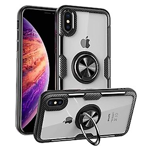 MOVOYEE Design for iPhone XR Case Thin,iPhone XR Cases Clear iPhone XR Case Transparent,iPhone XR Case Stand Magnetic Ring Shockproof Silicone Hard Back Cover Case for Apple iPhone XR 6.1 Inch Black