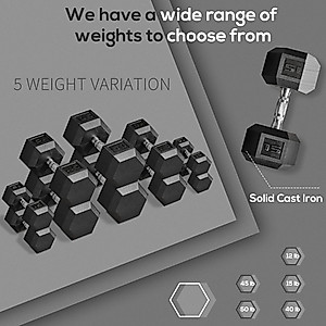 Soozier 2 x 15lbs Hex Dumbbell Set of 2, Rubber Weights Exercise Fitness Dumbbell with Non-Slip Handles, Anti-roll, for Women or Men Home Gym Workout