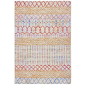SAFAVIEH Summer Collection 5'3' x 7'6' Gold / Blue SMR497D Boho Indoor/ Outdoor Non-Shedding Easy scrubbing Patio Backyard Porch Deck Mudroom Area-Rug