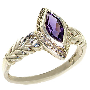925 Sterling Silver Real Genuine Amethyst Womens Band Ring - Size 7