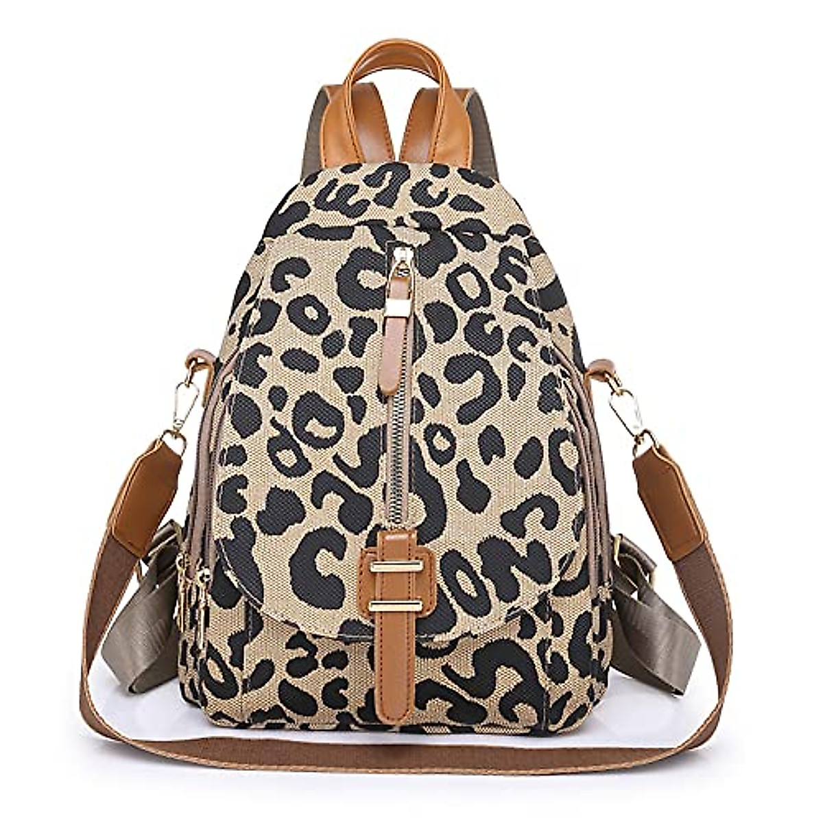 KKRAUS Leopard Print Backpack for Women Pu Leather Cheetah Print Shoulder Daypack Leopard Satchel Backpack with Handle Multipurpose (Single Zipper)