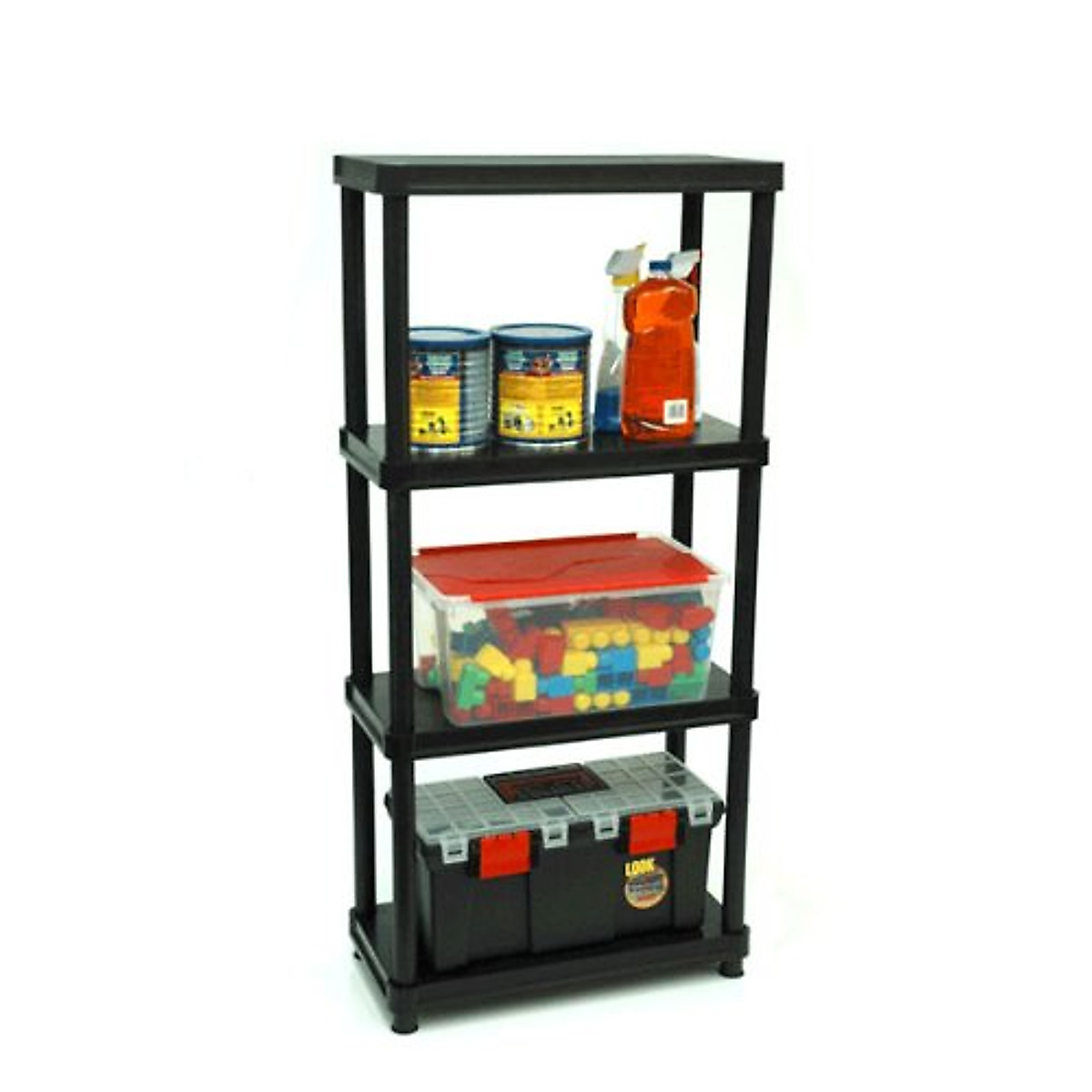 GSC 1224-4SR 4-Level Shelving Unit with Floor Risers, Black