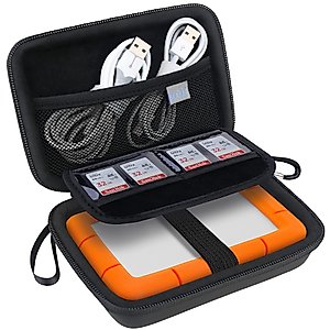Lacdo Hard Drive Carrying Case for LaCie Rugged Mini/Rugged Thunderbolt USB 3.0 2.0 USB-C External Hard Drive Portable HDD 1TB 2TB 4TB 5TB EVA Shockproof Protective Storage Holder Travel Bag, Black