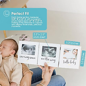 Pearhead Triple Sonogram Keepsake Photo Frame, Gender Neutral Ultrasound Keepsake, Ideal Pregnancy Gift For First Time Moms, Baby Shower and Nursery Decor, 3.5”x2.5” Photo Insert, White
