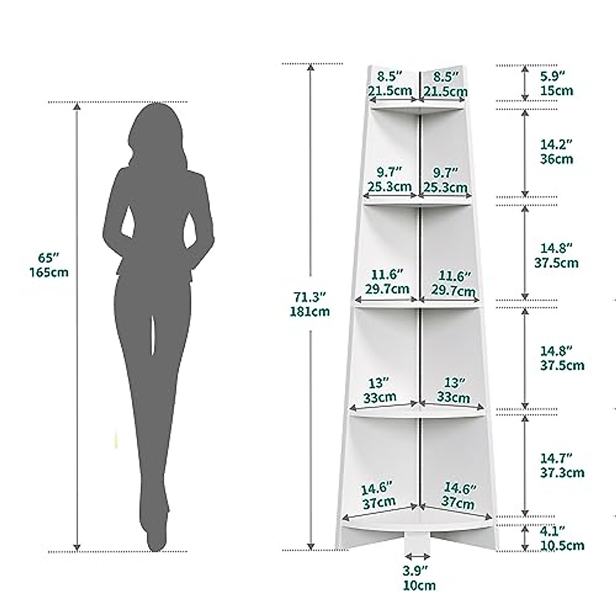 YITAHOME Corner Shelf Stand with Led Light, 70.9" Ladder Corner Bookshelf, Modern 5 Tier Corner Bookcase, Wooden Open Display Shelving Storage Rack for Bedroom, Living Room, Home Office, White