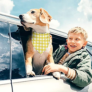 Yellow and White Buffalo Check Plaid Dog Bandana Summer Lemon Yellow Pet Puppy Collar Scarf Costume