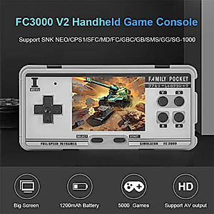 FAMILY POCKET Handheld Game Console Emulator Console, HD AV Output, 3.0-inch HD Screen, with 16g TF Card, 5000 Classic Games, Adult and Children Portable Video Game Console Gifts (Grey+Black)