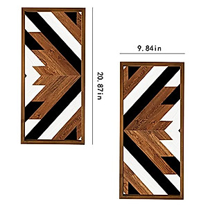 Southwestern Aztec Wall Decor, Native American Wood Wall Art Print Navajo Tribal Western Modern Boho For Home Living Room Bedroom Bohemian Geometric Diamond Frames Hanging Farmhouse Style Decorations (2 Rectangular Brown)