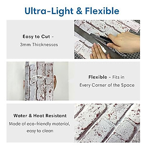 COMSTICKC 10 Pcs 3D Faux Brick Wall Panel Peel and Stick Brick Tiles, 12"X12" Small Size Thin PVC Self Adhesive Brick Backsplash Veneers Wall Covering for Interior Wall Decor Farmhouse