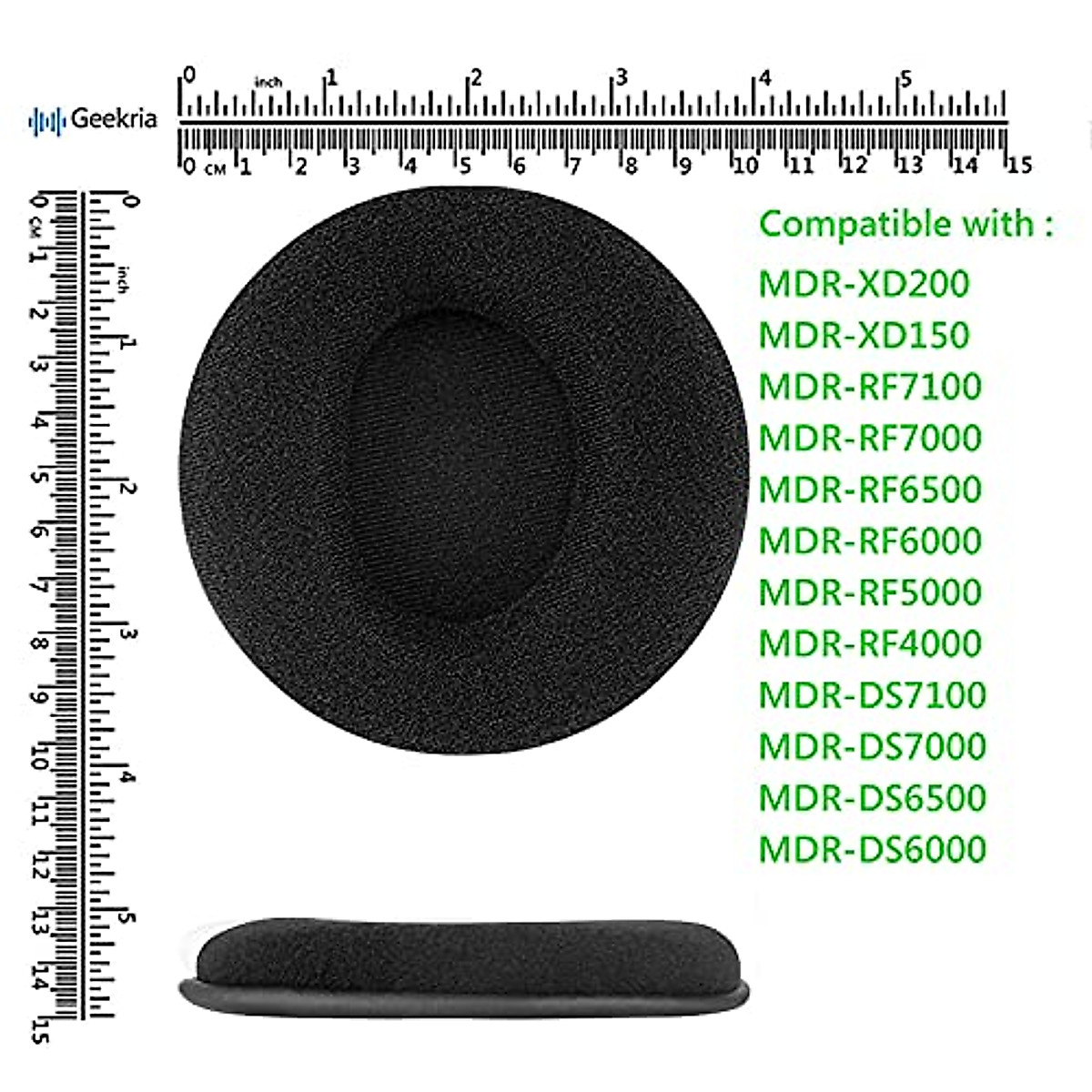 Geekria Comfort Velour Replacement Ear Pads for Sony MDR-RF6000, RF6500, RF7000, RF7100, MDR-DS6000, DS6500, DS7000, DS7100, XD150, XD200 Headphones Earpads, Ear Cushion Repair Parts (Black)