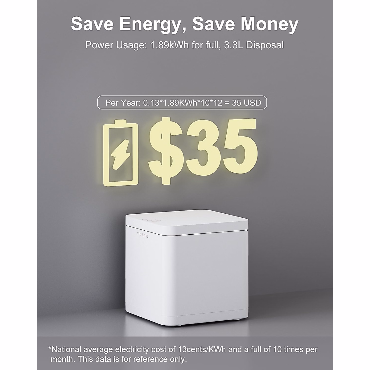 CROWNFUL Smart Waste Kitchen Composter with 3.3L Capacity, Turning Food Waste to Compost, Electric Compost Bin, Compost Machine Odorless for Countertop, Counter, Indoor, Food Cycler Composter, White