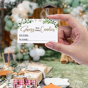 Guess How Many Candies Are In The Jar, Eucalyptus Baby Showers Game Set(1 Sign and 50 Guessing Cards), Green Leaf Baby Shower insert ticket，Bridal Showers Decorations, Birthday Party