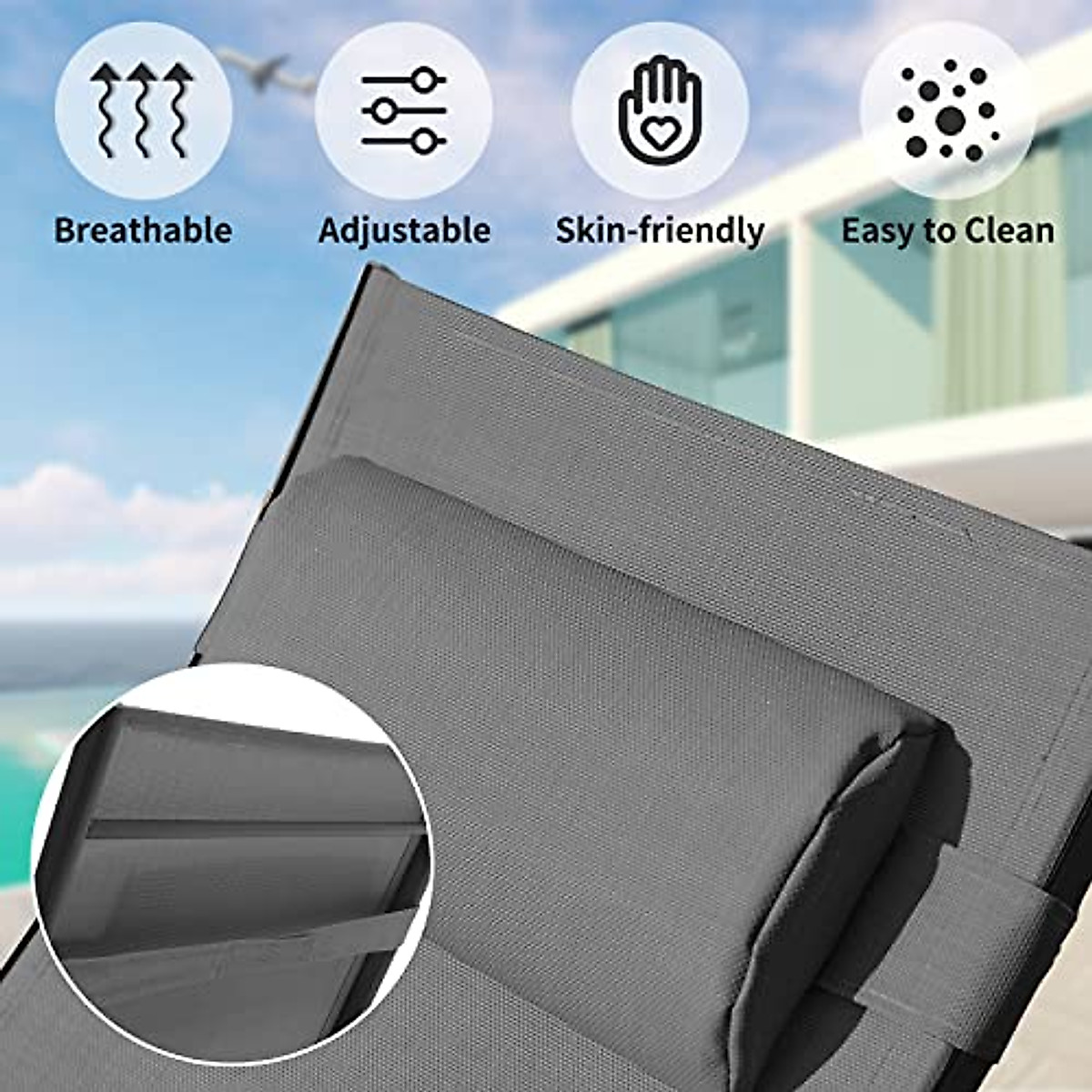 VARVIND Outdoor Patio Chaise Lounge Chairs, Chaise Lounge Outdoor Set of 2, 5 Adjustable Backrest Positions, Adjustable Patio Lounge Chair with Headrest Suitable for Poolside, Balcony,Backyard (Grey)