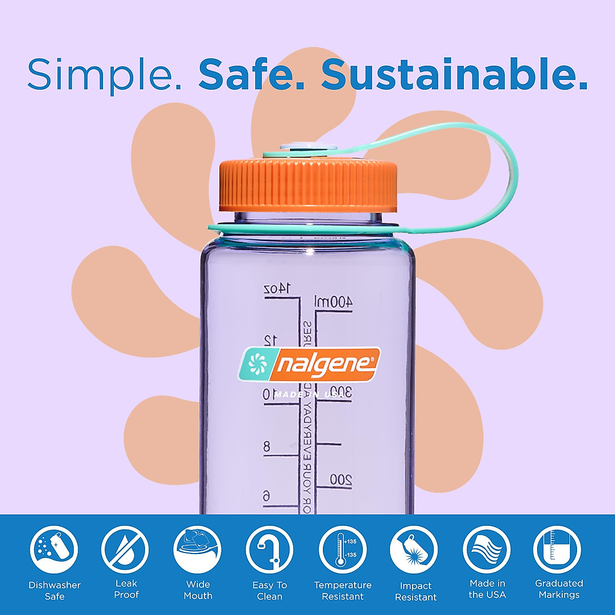 Nalgene Sustain Tritan BPA-Free Water Bottle Made with Material Derived From 50% Plastic Waste, 16 OZ, Wide Mouth, Amethyst