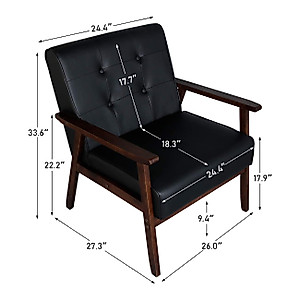 JIASTING Mid-Century Retro Modern Accent Chair Wooden Arm Upholstered Tufted Back Lounge Chairs Seat Size 24.4" 18.3" (Deep) (Square Leg Black)