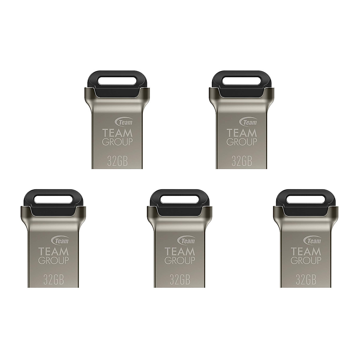 TEAMGROUP C162 32GB 5 Pack USB 3.2 Gen 1 USB 3.1/3.0 Mini Fits Metal Read 100MB/s Flash Thumb Drive External Data Storage Memory Stick Compatible with Computer/Laptop Black TC162332GB21