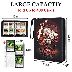 Trading Card Binder for One Piece Card Game,4 Pocket with 50 Sleeves up to 400 Cards One Piece TCG Card Binder,Portable Waterproof Card Storage Book with Sleeves for Game Cards Collection
