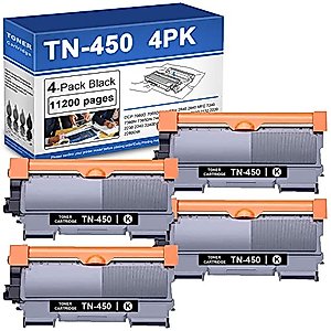 4 Pack TN-450 TN450 Black High Yield Toner Cartridge Replacement for Brother DCP-7060D 7065DN Intellifax 2840 MFC-7240 7360N 7860DW HL-2130 2132 2220 Printer Toner.