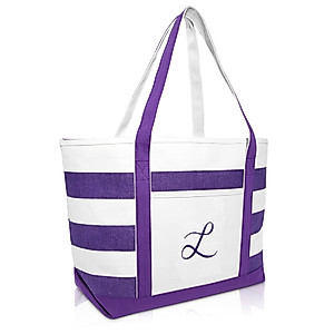 DALIX Monogrammed Beach Bag and Totes for Women Personalized Gifts Purple L