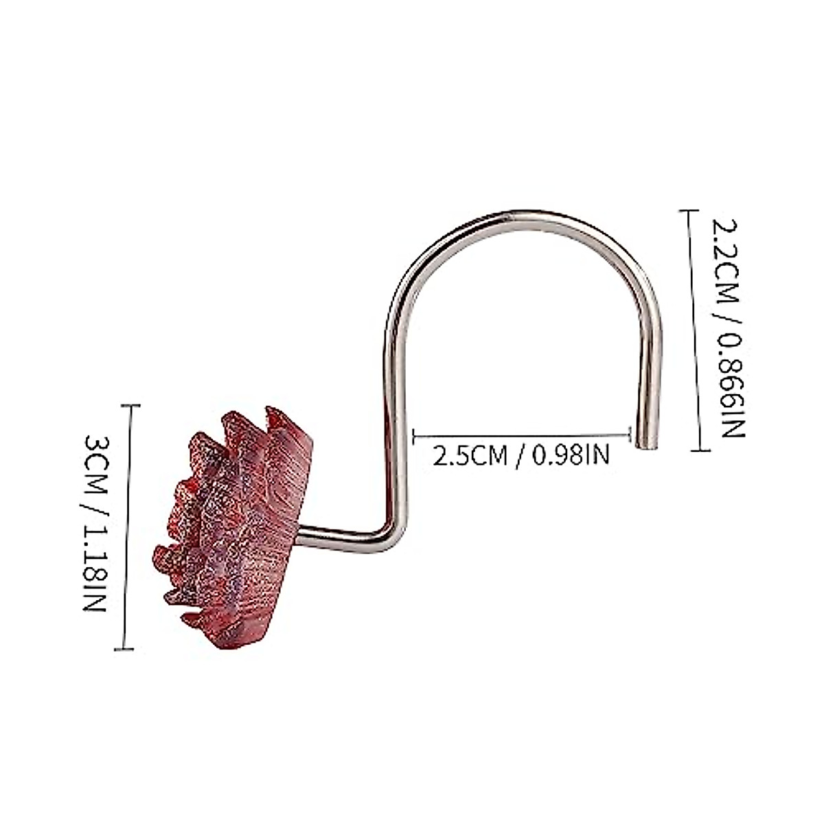 Twofish Home Luminous Burgundy Rose Flower Shower Curtain Hooks 100% Handwork Burgundy Rose Flower Shower Rings Decorative Resin Flower Shower Curtain Rings Set of 12