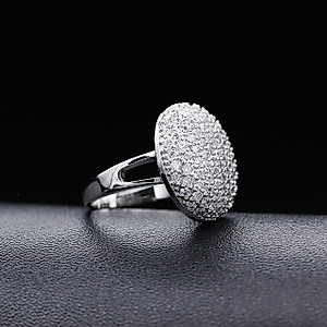 Uloveido White Synthetic Moissanite Diamond Accent Dome Ring - Cluster Cubic Zirconia Paved Statement Wide Bands (Size 8) PJ4297