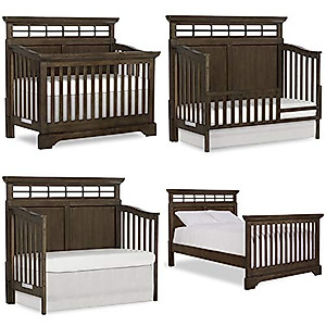 Evolur Empire 5-in 1 Convertible Crib with Metal Elements in Distressed Timber, Free Mattress