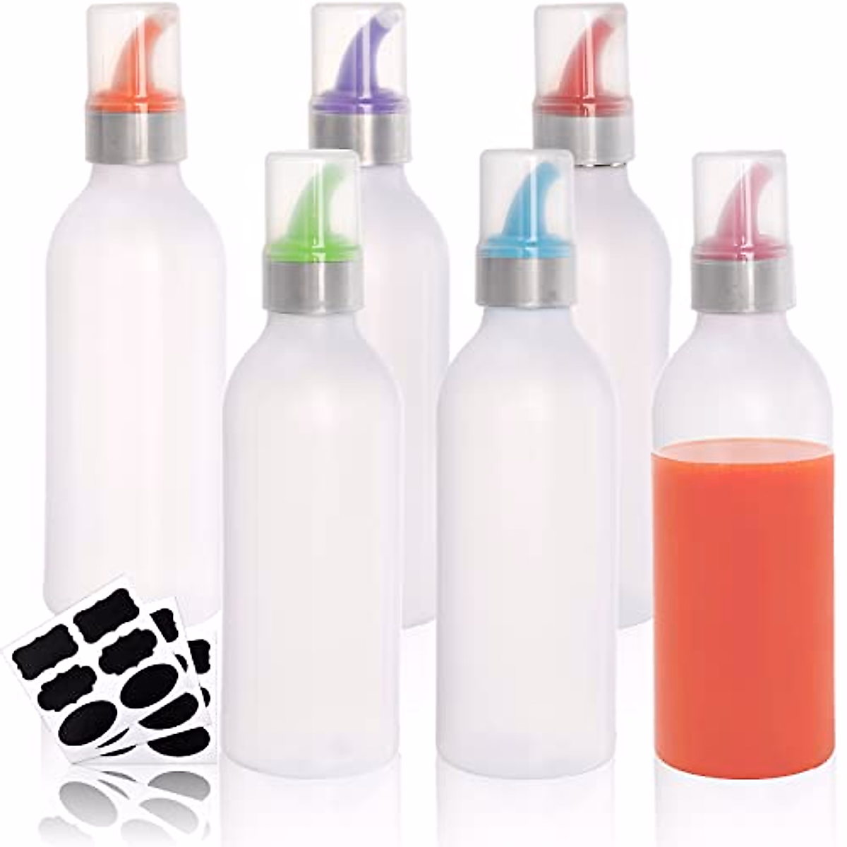 Lawei 6 Pack 15 oz Plastic Squeeze Condiment Bottle - Plastic Squirt Bottles with Lids and Colored Tips - Perfect for Condiments, Sauce, BBQ, Dressings, Syrup, Arts and Crafts