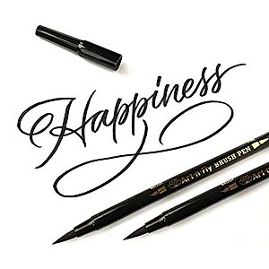 Art-n-Fly 2 Pack Dual Tip Black Brush Pens for Lettering Calligraphy Pen. Fine and Large Black Brush Marker for Drawing