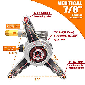 Pressure Washer Pump Replacement, 7/8'' Shaft Vertical Power Washer Pumps, 2400-2800PSI Pumps Replacement for Pump Pressure Power Washer
